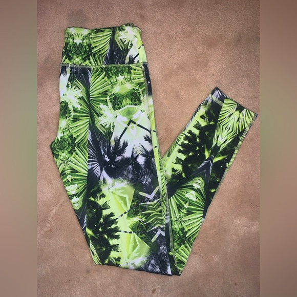 Fabletics | Pants & Jumpsuits | Material Girl Green Tropical Leggings ...